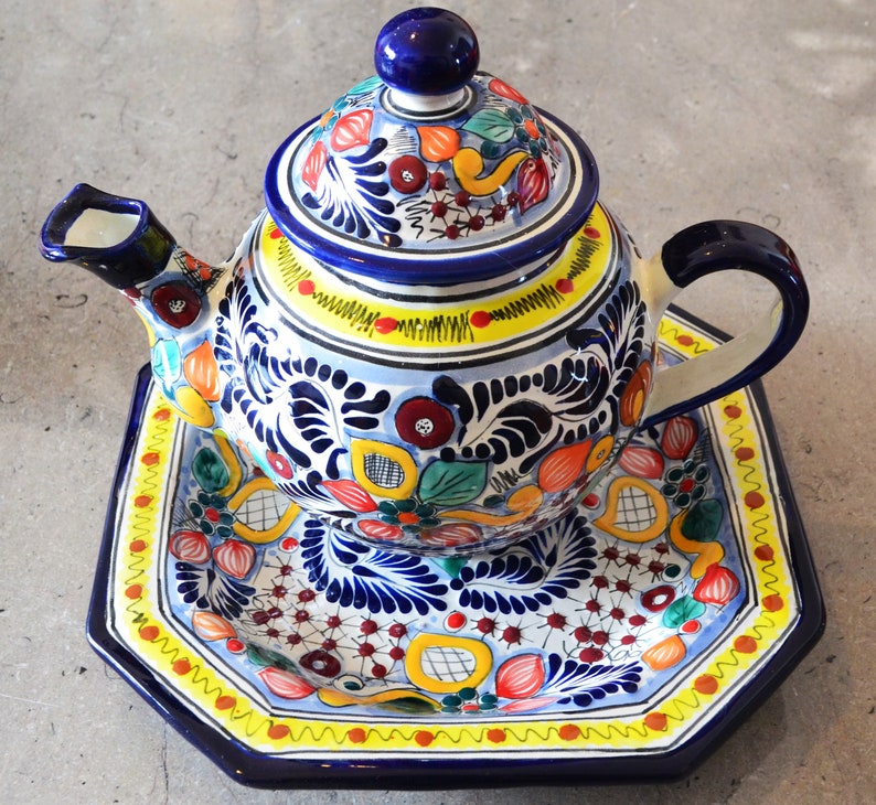 Mexican Talavera Tea pitcher coffee pitcher with tray | Etsy