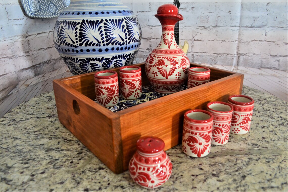 Wall Hanging Talavera Tequila Set, Box Gift, Ottoman Tray, Custom Shot ...