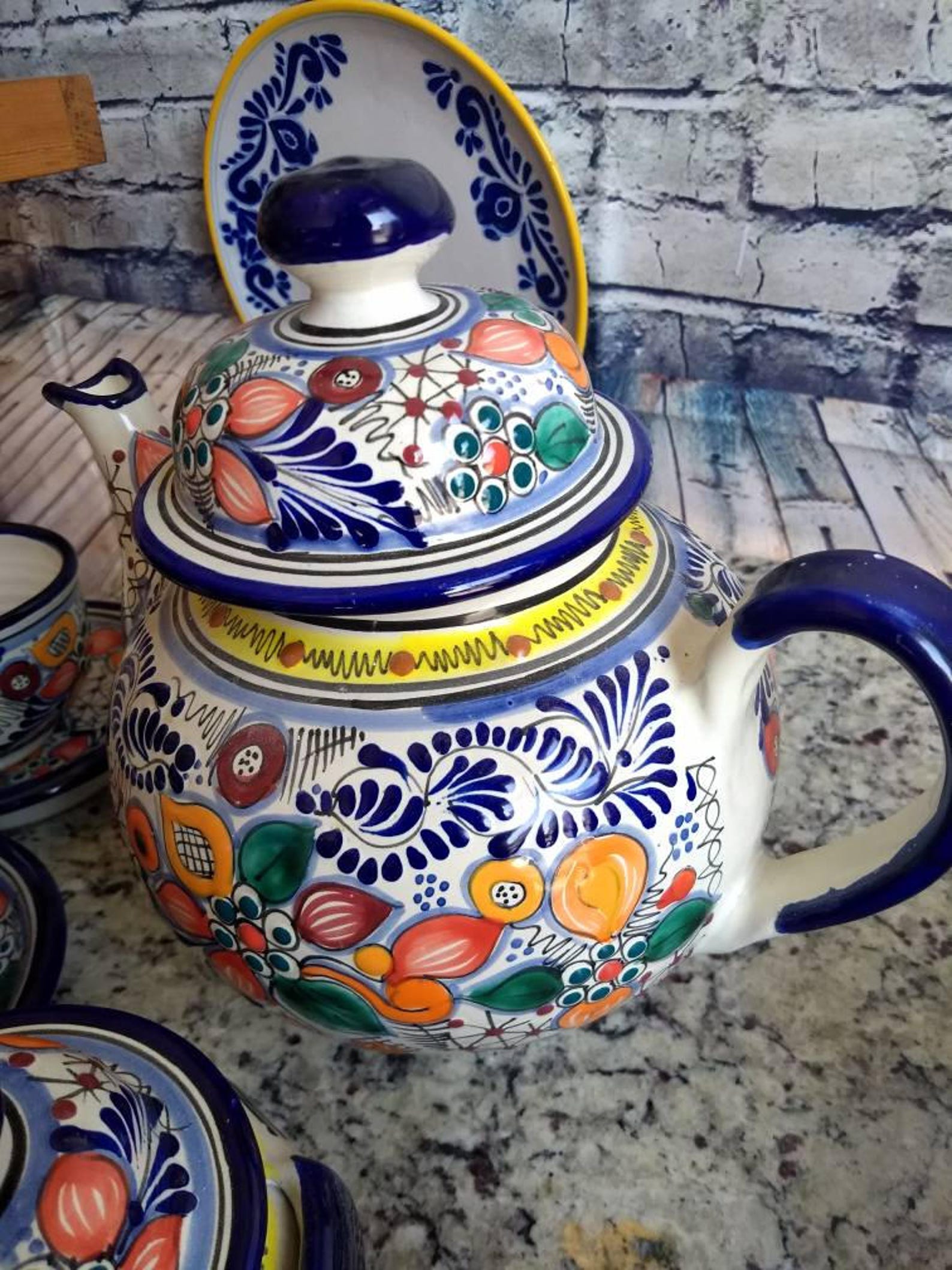 Mexican Talavera Tea Pitcher Sugar Container Creamer . | Etsy