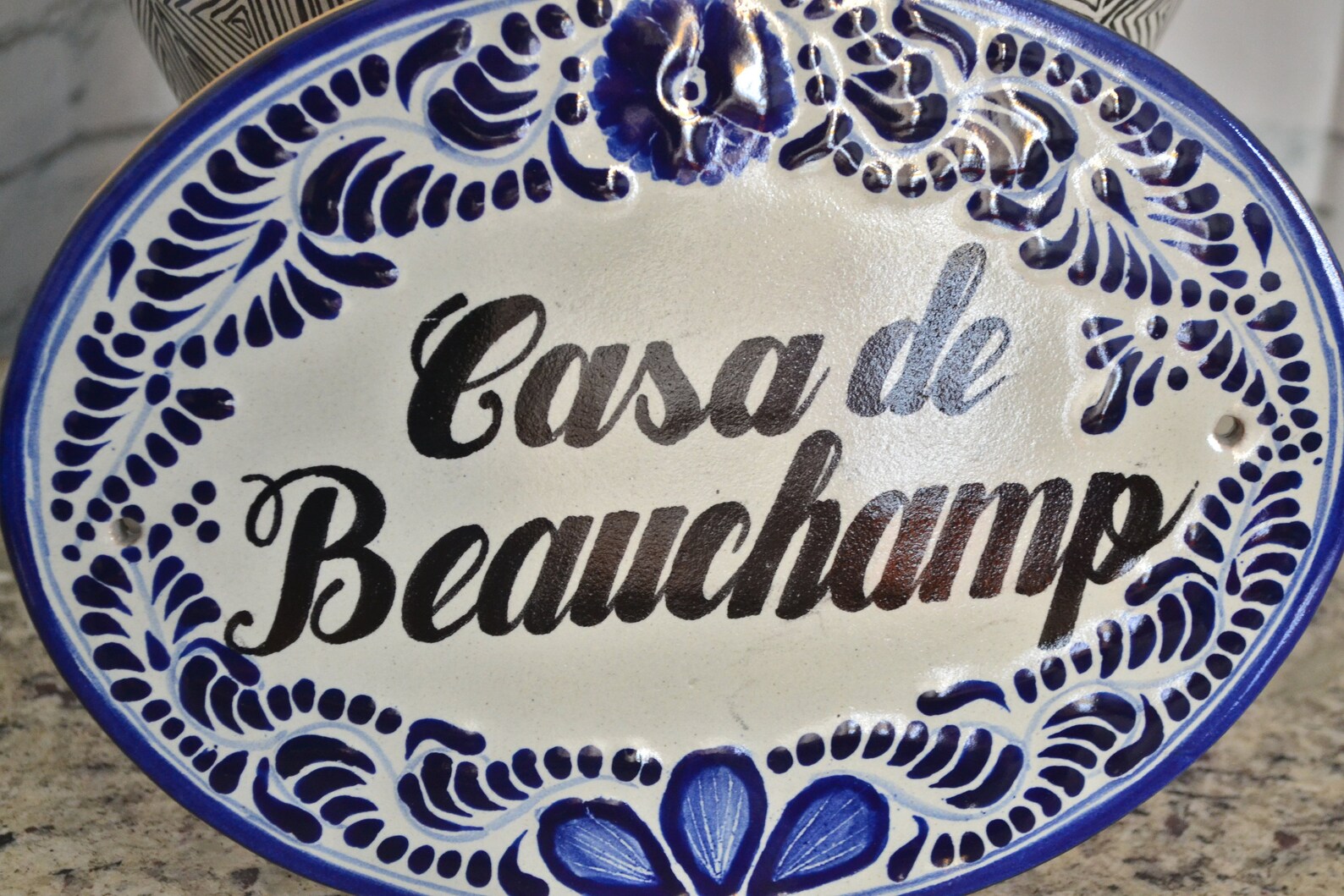 13" Personalized Talavera Tile House Sign, Carved Wood, Double Side ...