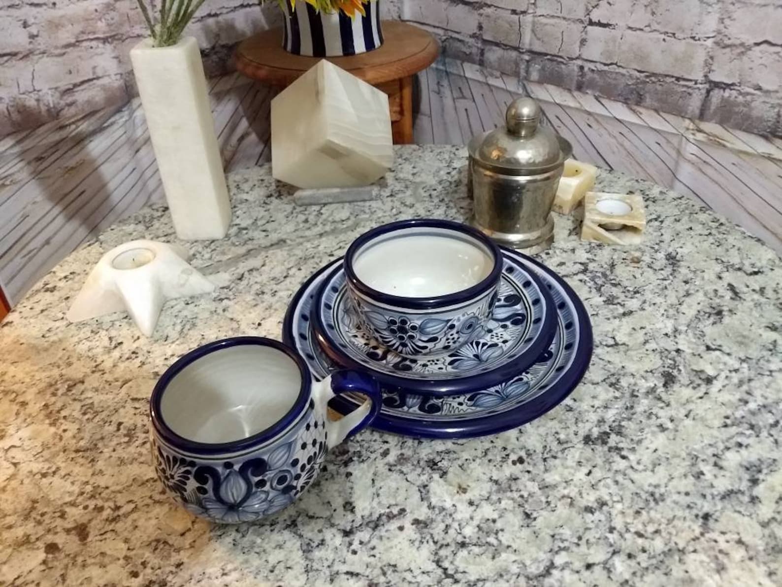 Talavera Plates and Cup Service Sets for 4 People, Pottery Plate ...