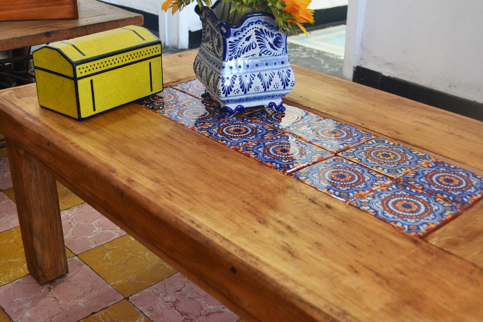 Center Table, Rustic Table, Rustic Center Table, Talavera Tile Table ...