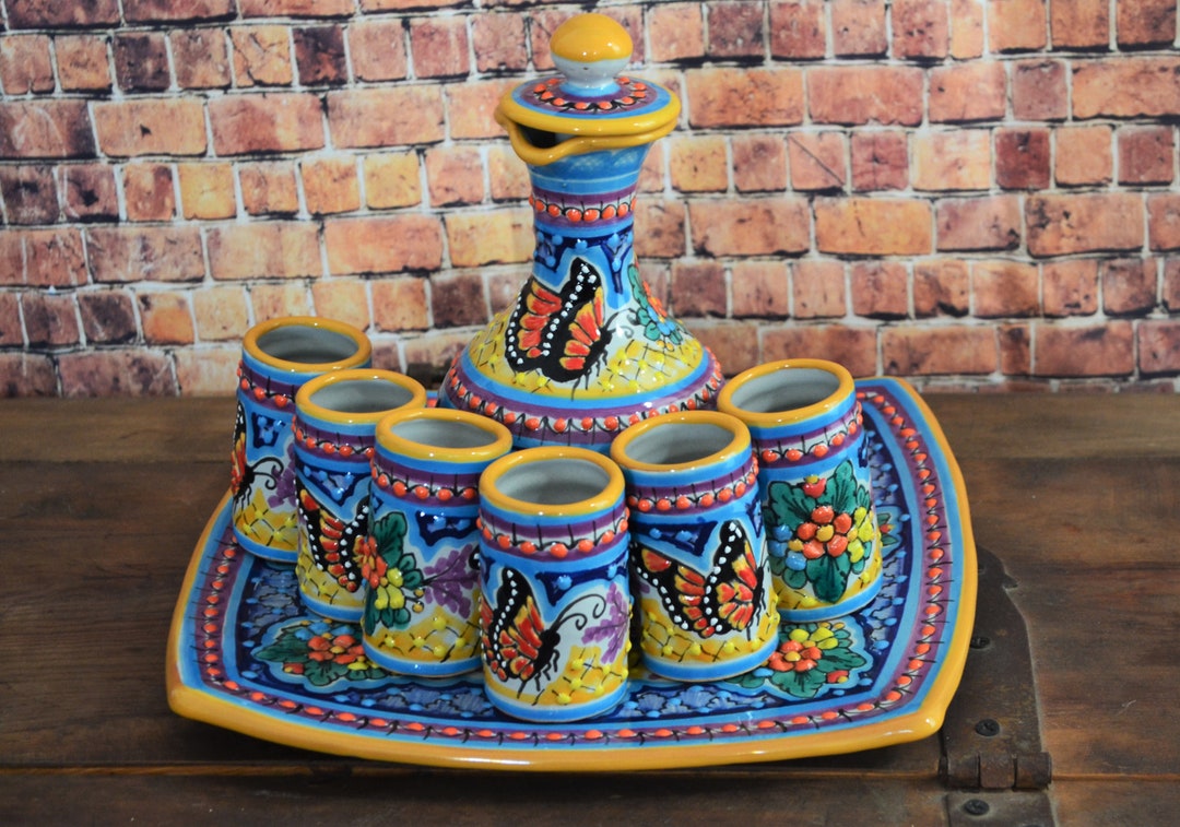 Talavera Tequila Set With Decanter and Custom Shot Glasses CM328 - Etsy