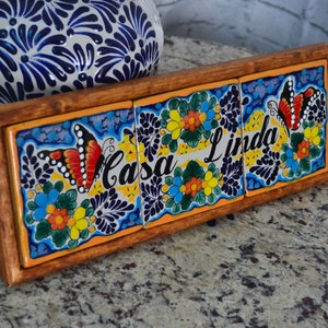 13" or 25" Personalized Talavera Tile Wood House Sign, Housewarming ...