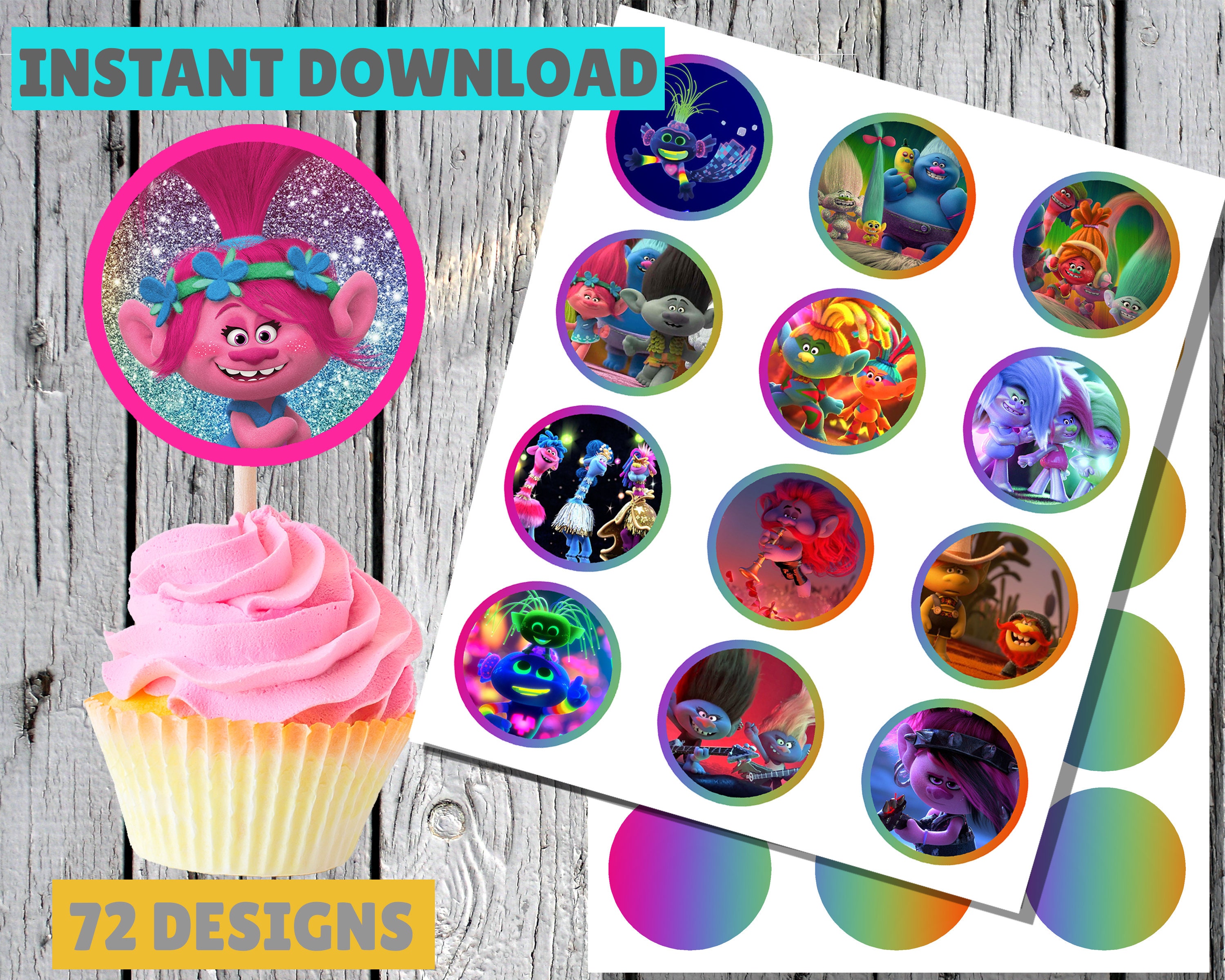 Trolls World Tour Cupcake Toppers PRINTABLE INSTANT DOWNLOAD - Etsy ...