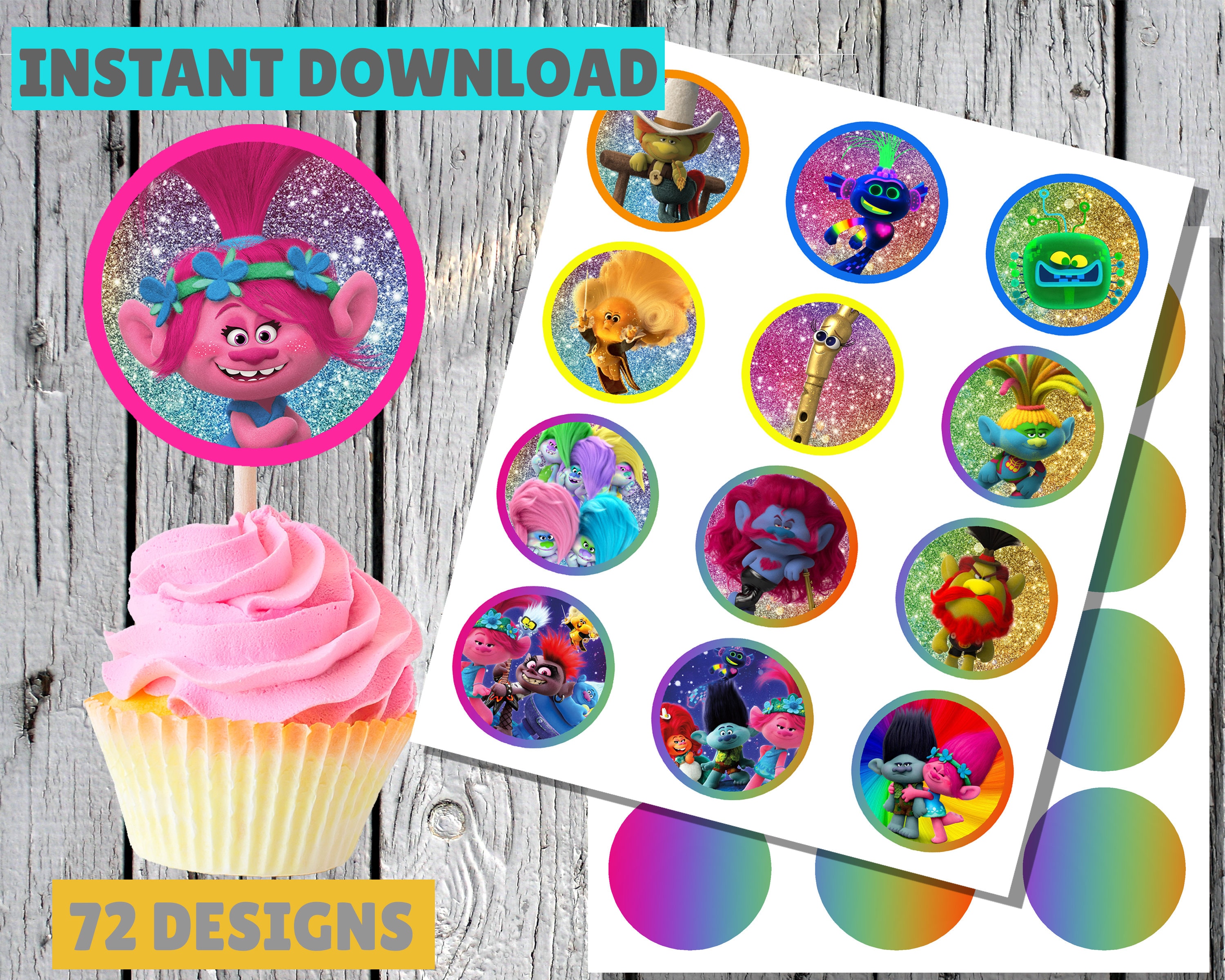 Trolls World Tour Cupcake Toppers PRINTABLE INSTANT DOWNLOAD | Etsy