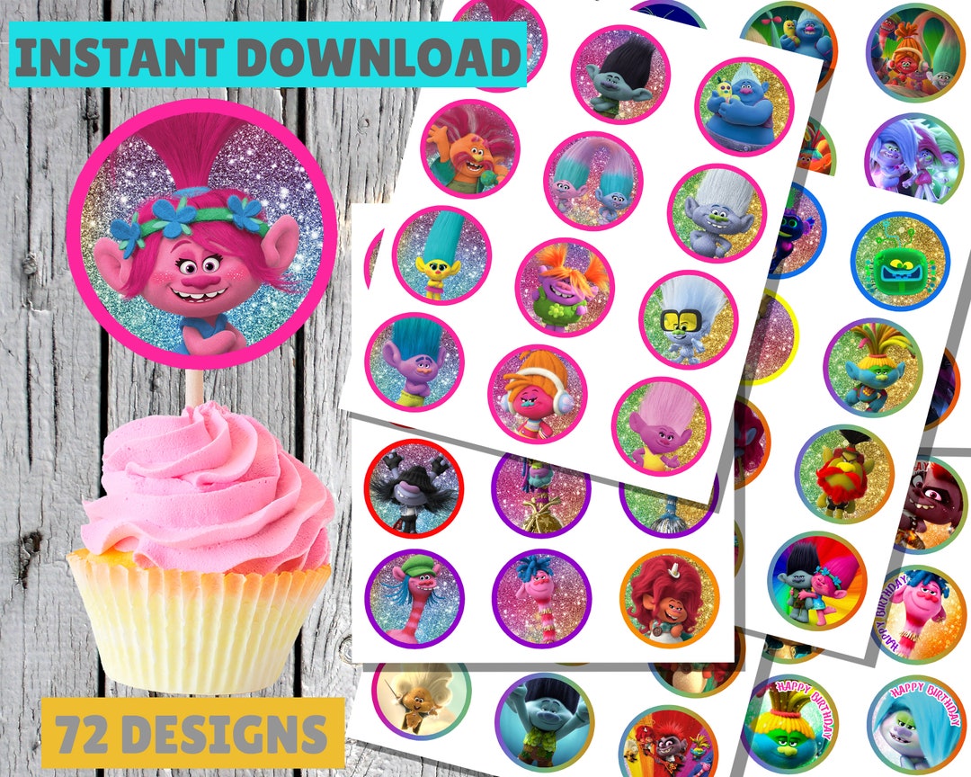Trolls World Tour Cupcake Toppers PRINTABLE INSTANT DOWNLOAD 2-inch ...