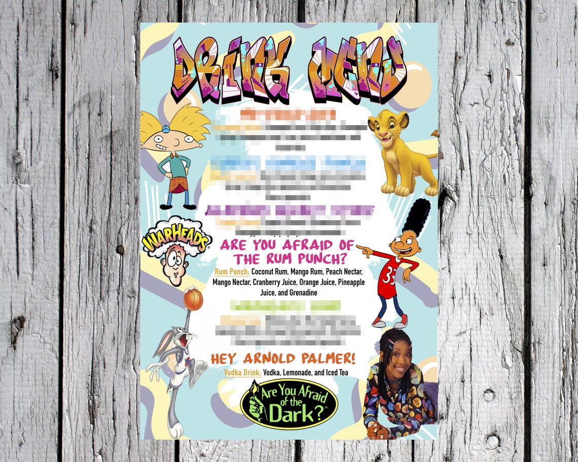 90s Themed Birthday Drink Menu 16x20 DIGITAL FILE PRINTABLE - Etsy