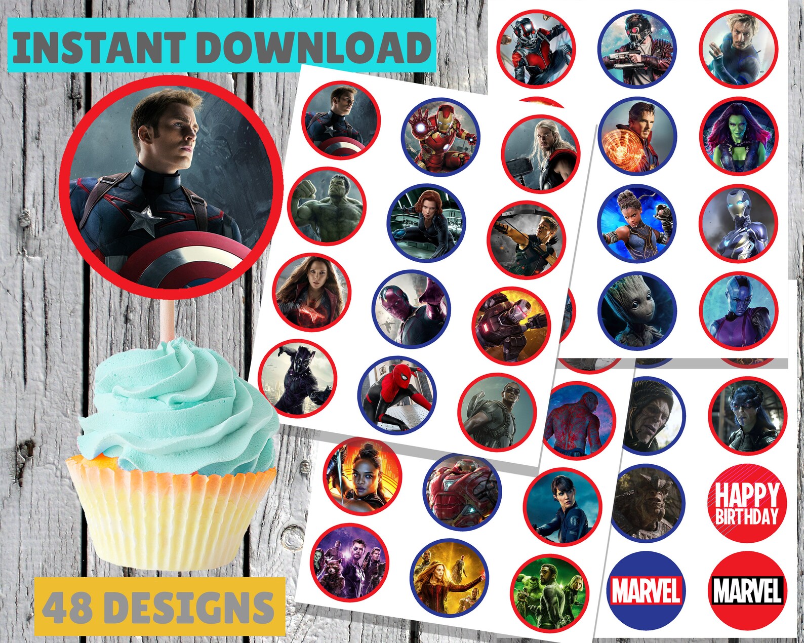 Marvel Avengers Cupcake Toppers PRINTABLE INSTANT DOWNLOAD 2-inch ...
