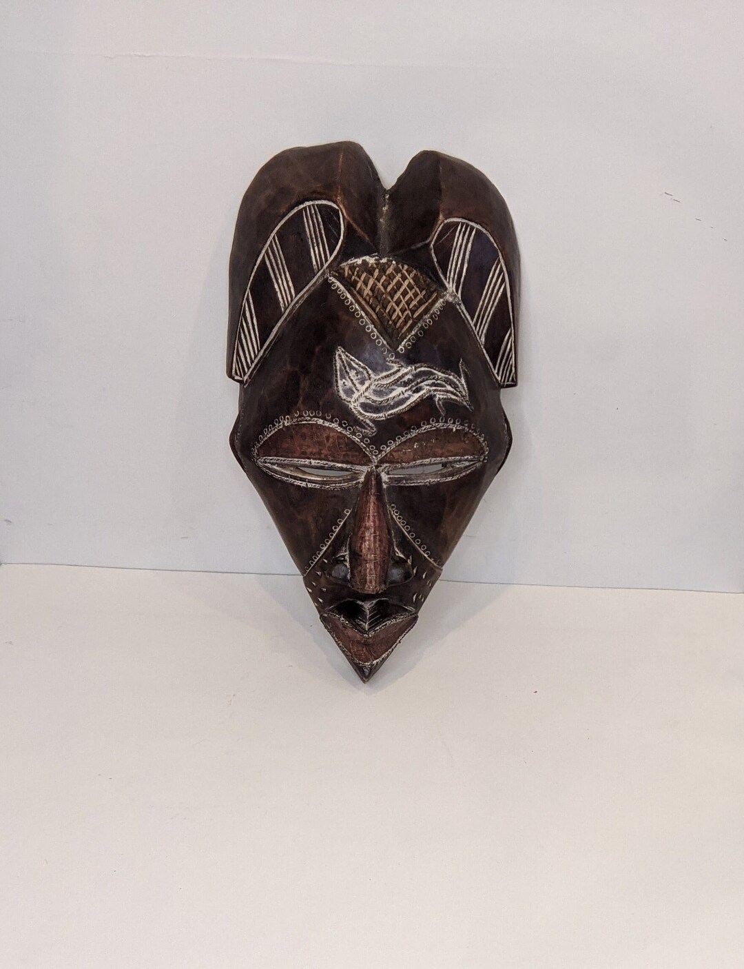 Large Carved Wood African Mask With Metal Accents - Etsy
