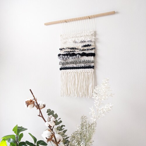 Woven Wall Hanging Modern Wool Home Decor Grey White Black - Etsy