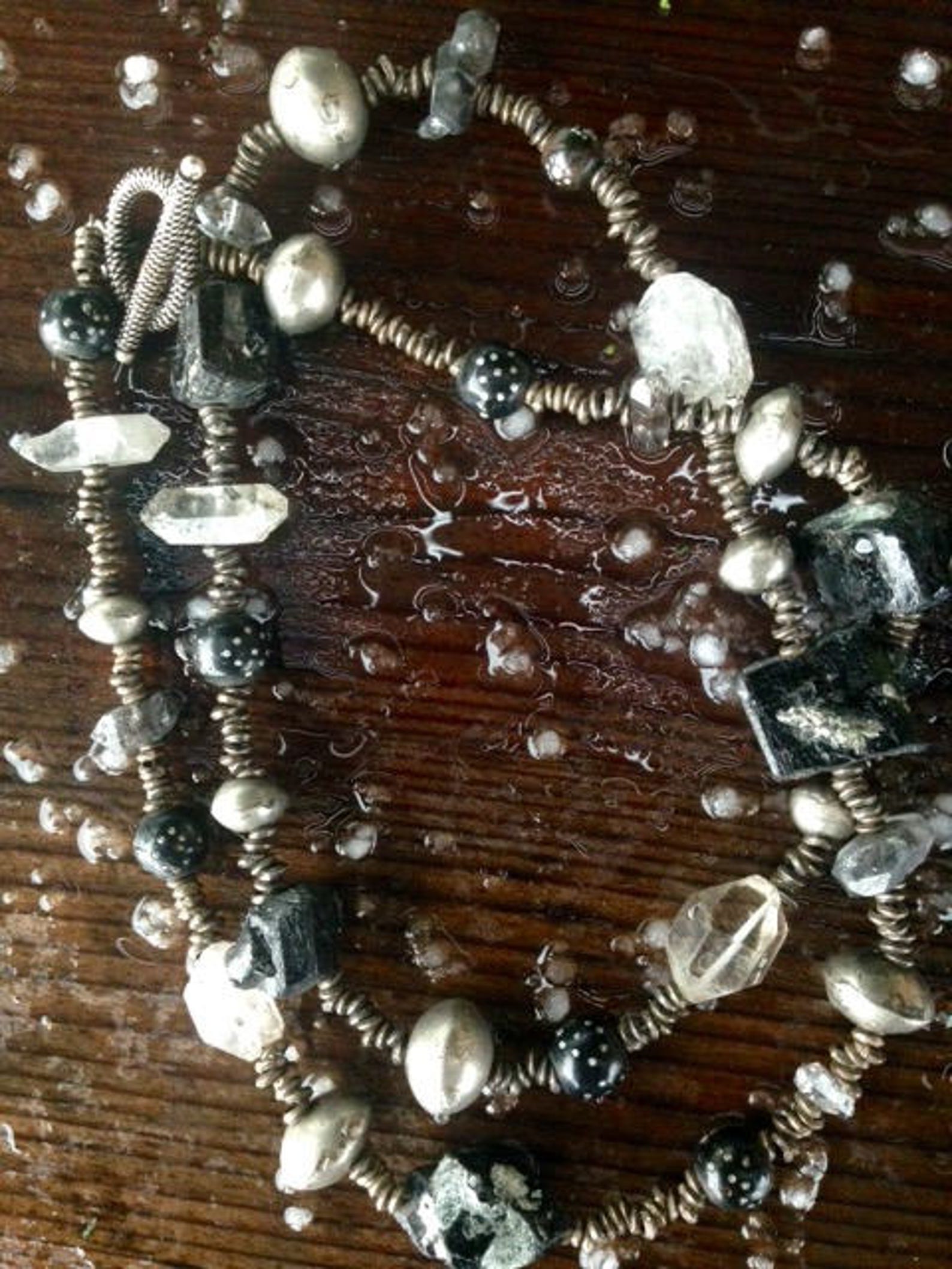 Black Tourmaline and White Crystal Bead Necklace, With Yemen Prayer ...