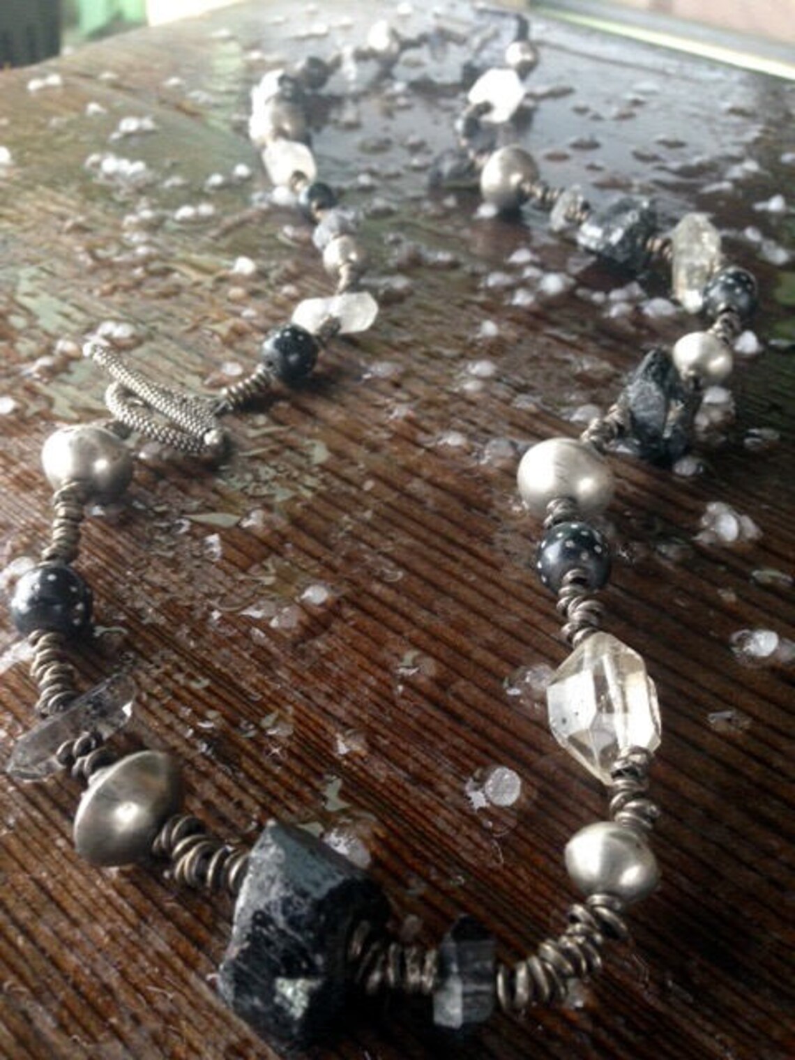 Black Tourmaline and White Crystal Bead Necklace, With Yemen Prayer ...