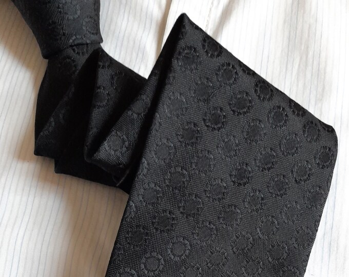TREVIRA 60s 70s Black Mod Skinny Tie. Polka Dots Textured Plain Black ...
