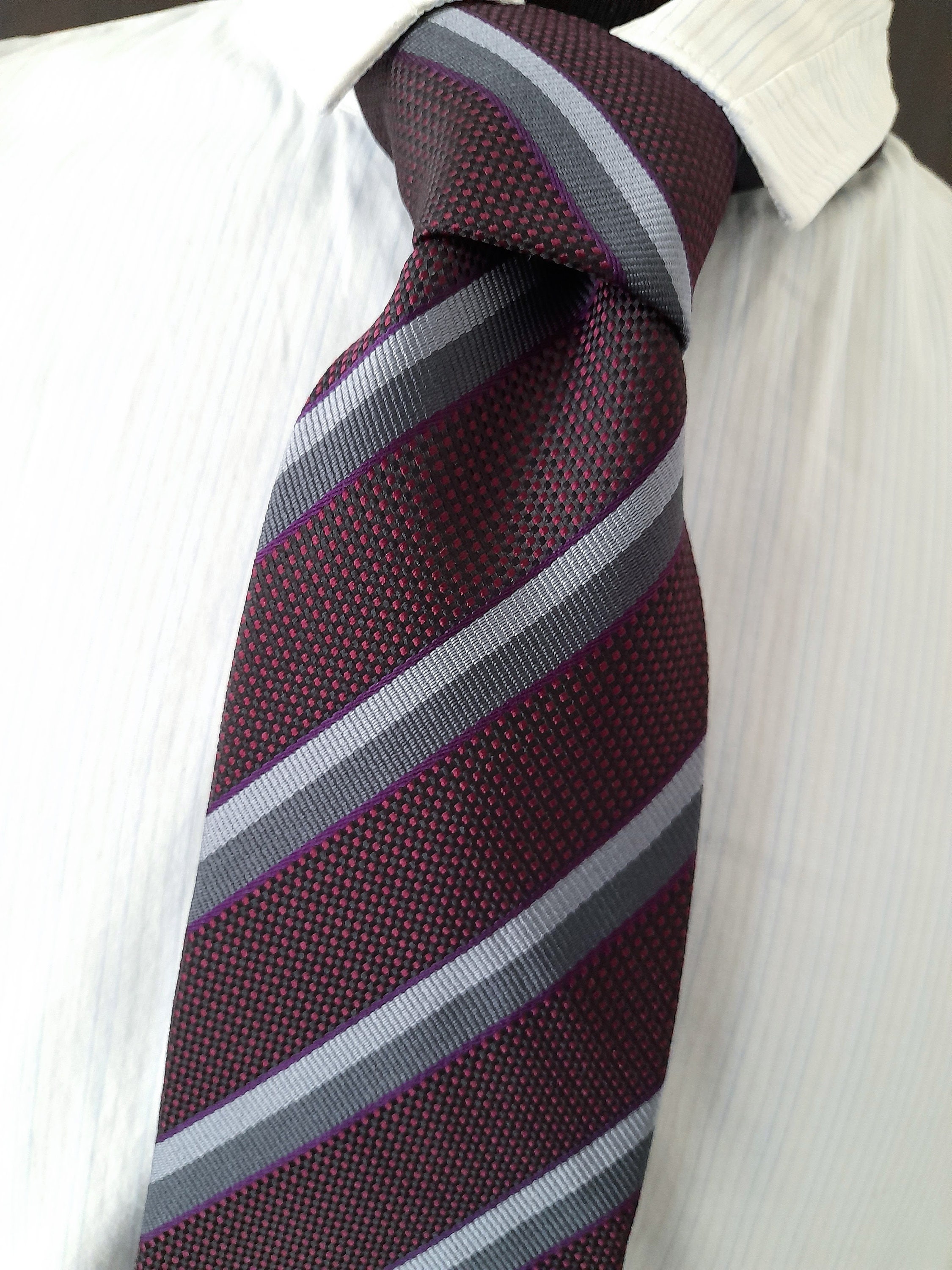 Men's Classic Purple Grey Striped Tie. Silver Gray and Purple Stripes ...