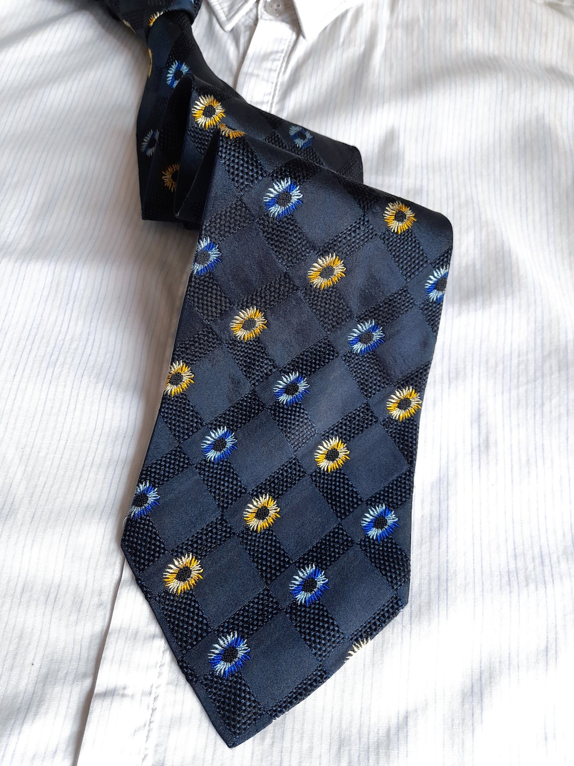 Lehner Switzerland Navy Geometric Silk Tie. Gold Azure - Etsy