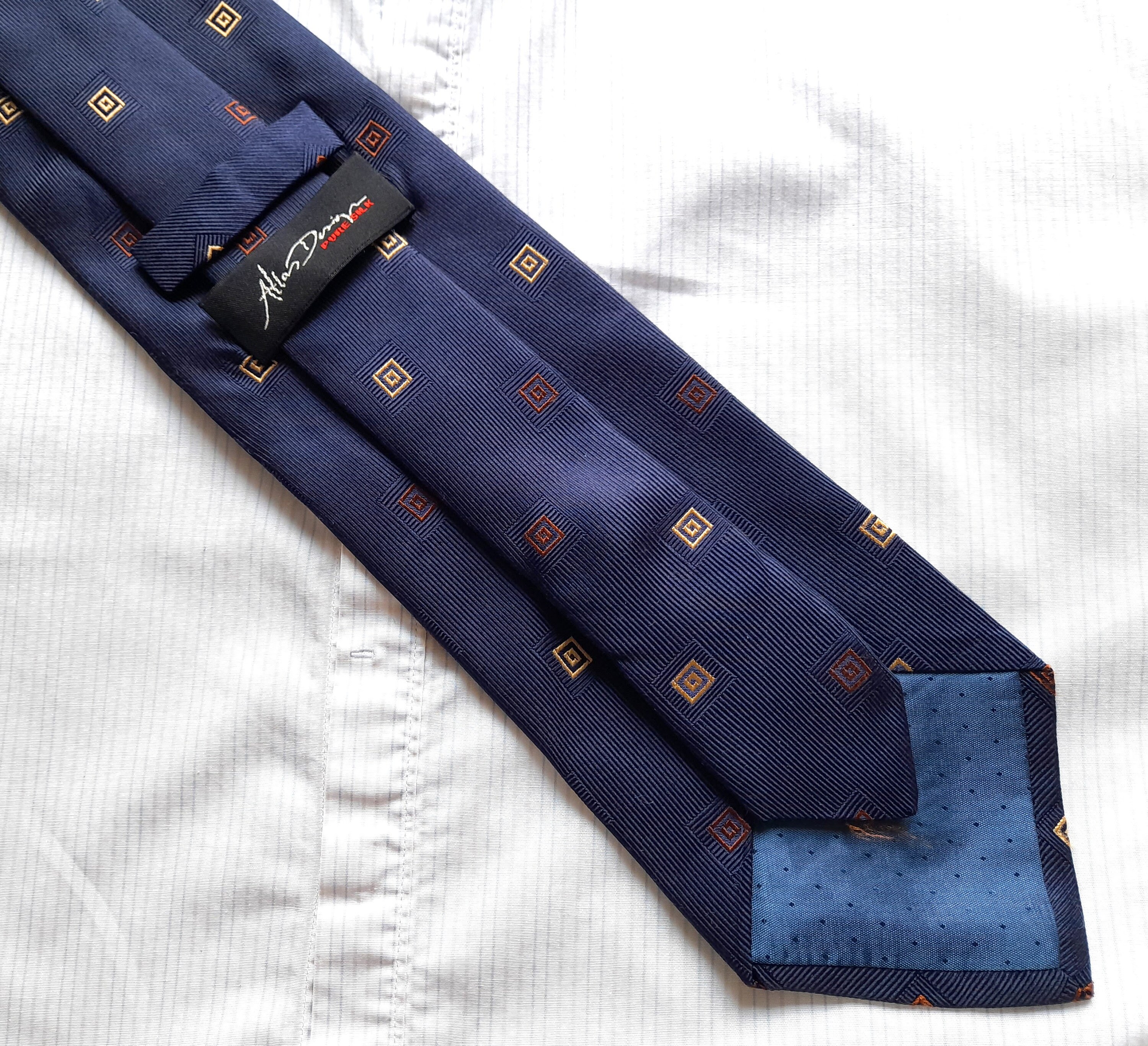Atlas Design Navy Geometric Silk Tie. Copper Gold Diamonds - Etsy