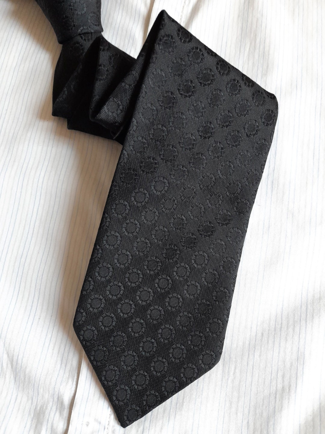 TREVIRA 60s 70s Black Mod Skinny Tie. Polka Dots Textured Plain Black ...