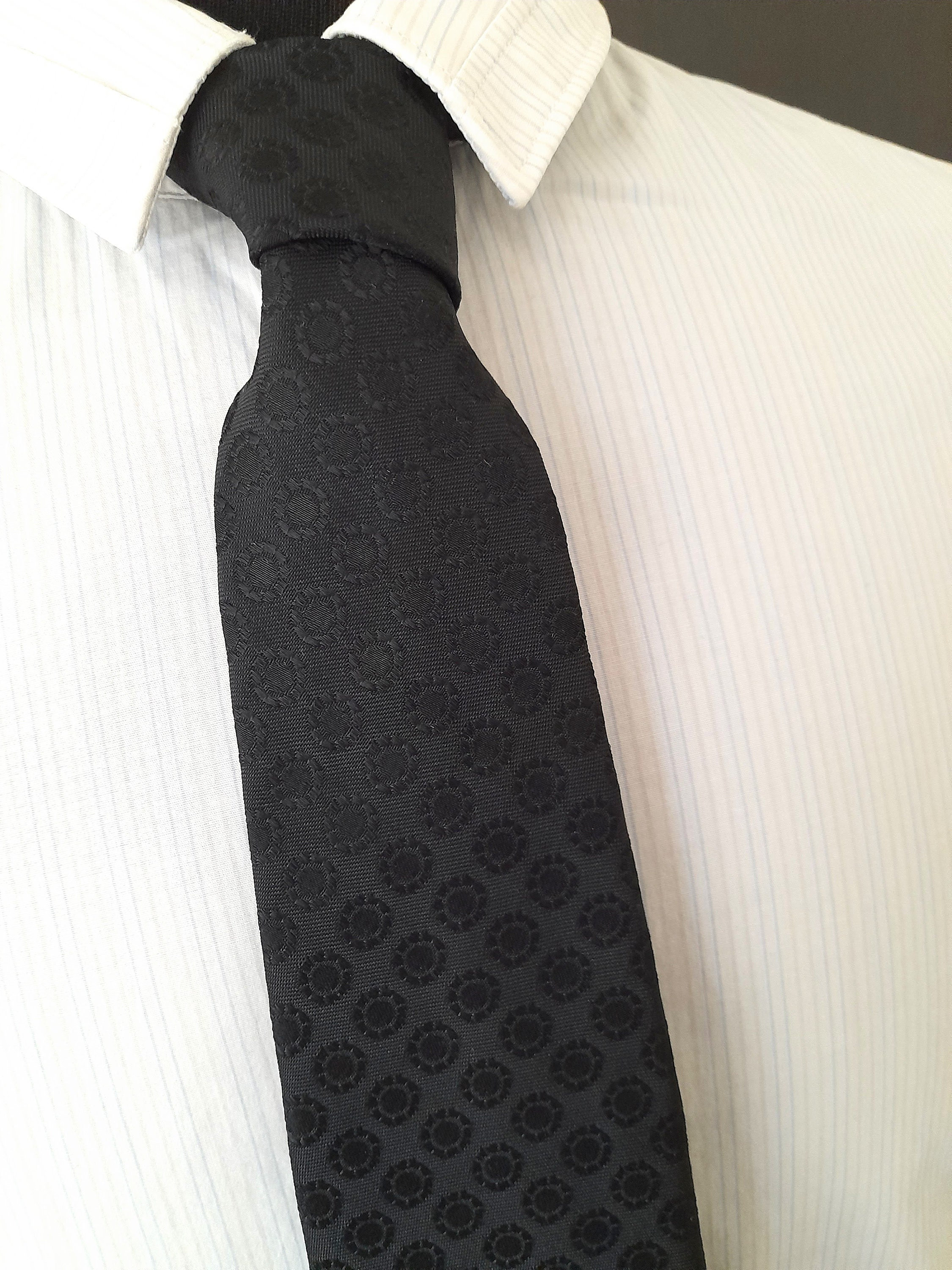TREVIRA 60s 70s Black Mod Skinny Tie. Polka Dots Textured - Etsy