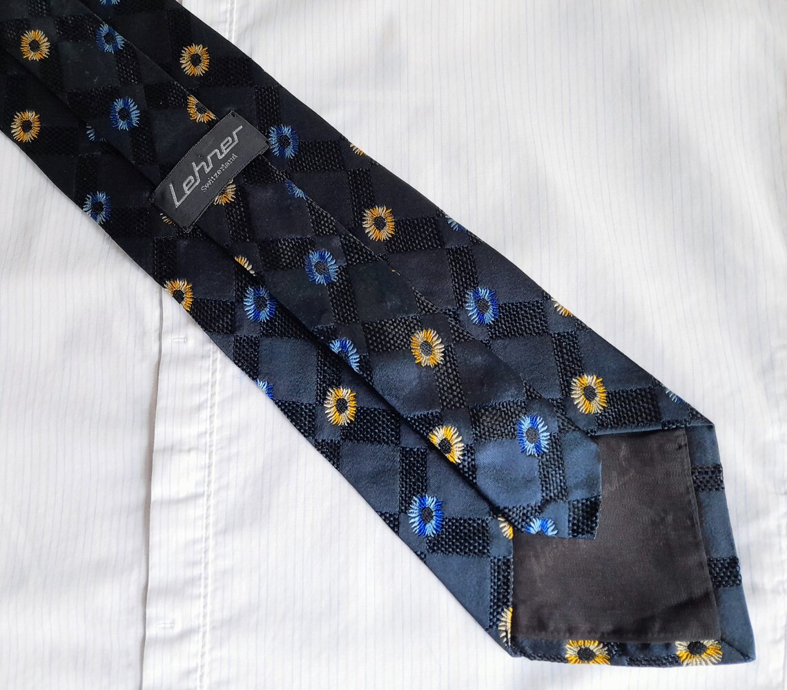Lehner Switzerland Navy Geometric Silk Tie. Gold Azure - Etsy