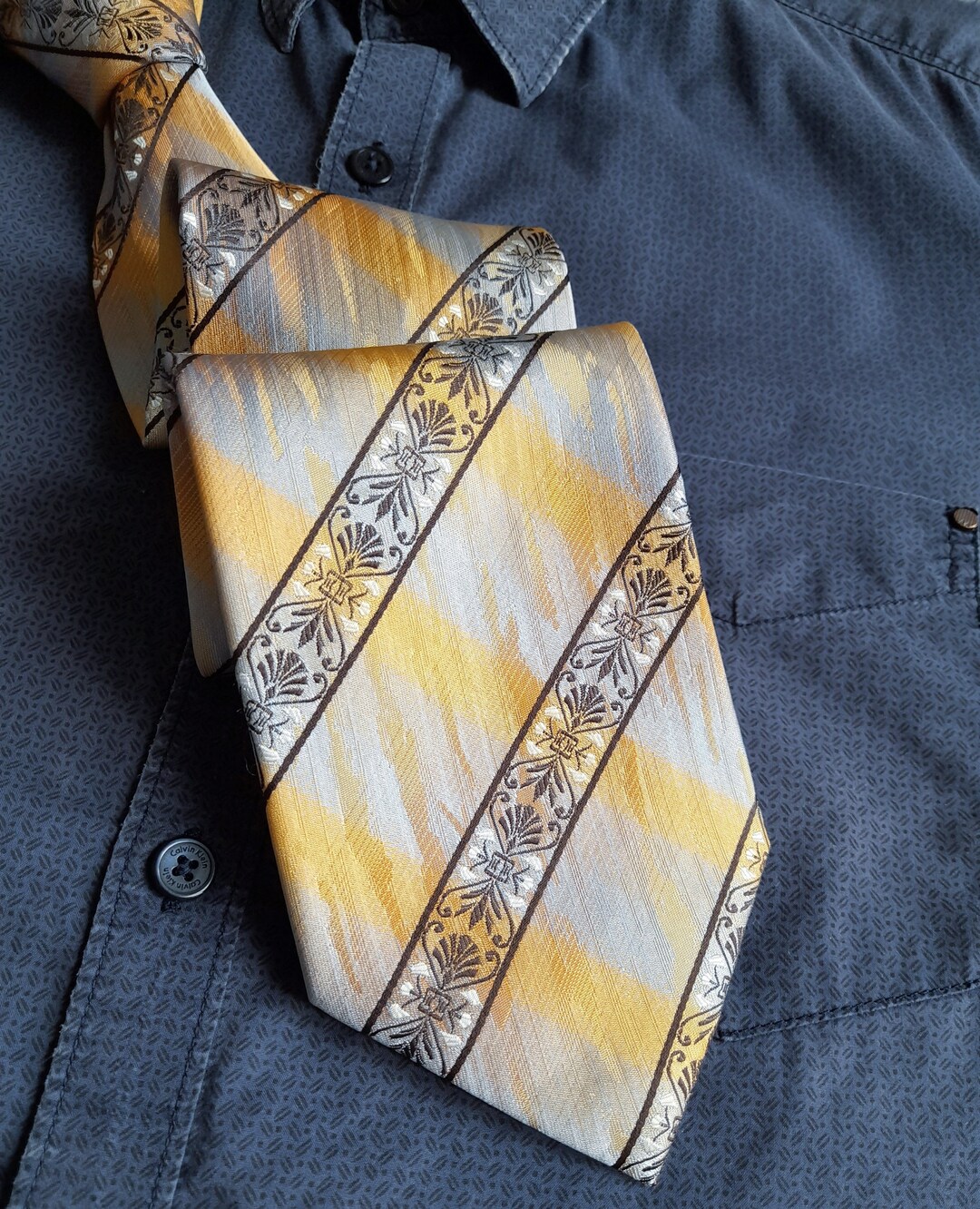 Nova Strada Novelty Striped Silk Tie. Art Deco Textured Flashy Tie ...