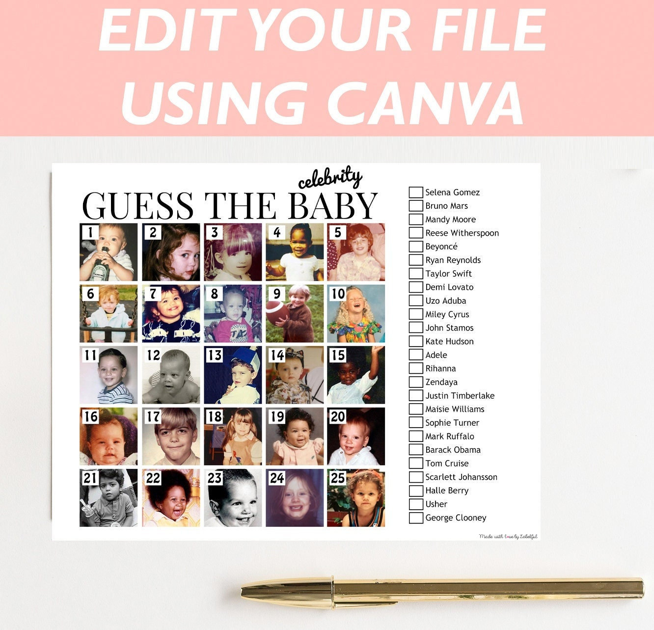 DIY Guess the Celebrity Baby Photos, Virtual Baby Shower Game, Custom ...