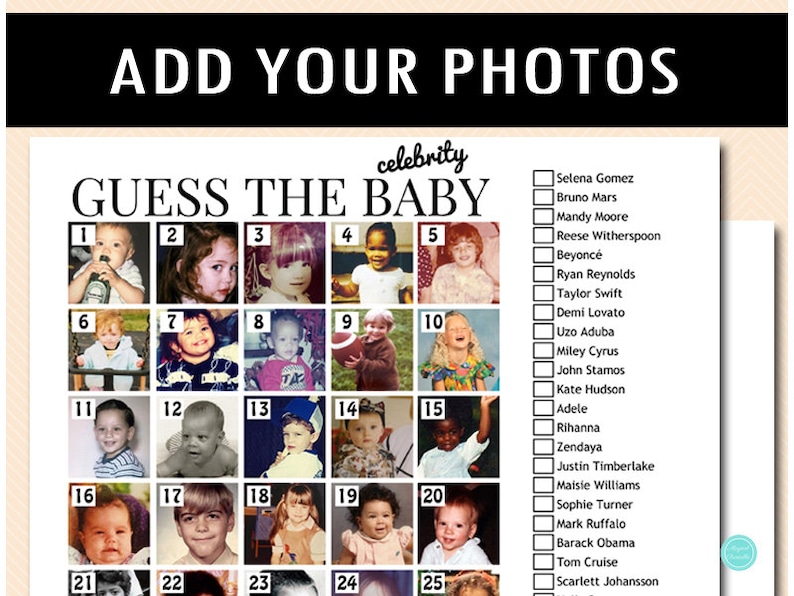 Custom Guess the Baby Photos, Who's That Baby, Guess the Celebrity Baby ...