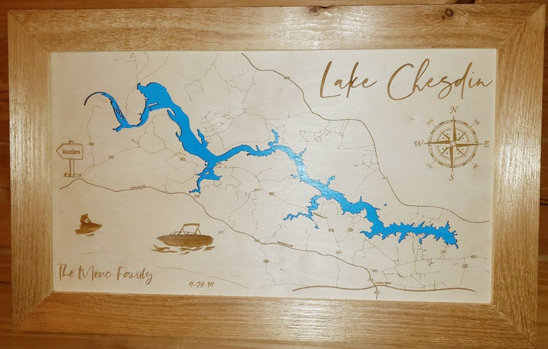 Laser Enngraved Map of Lake Chesdin VA - Etsy