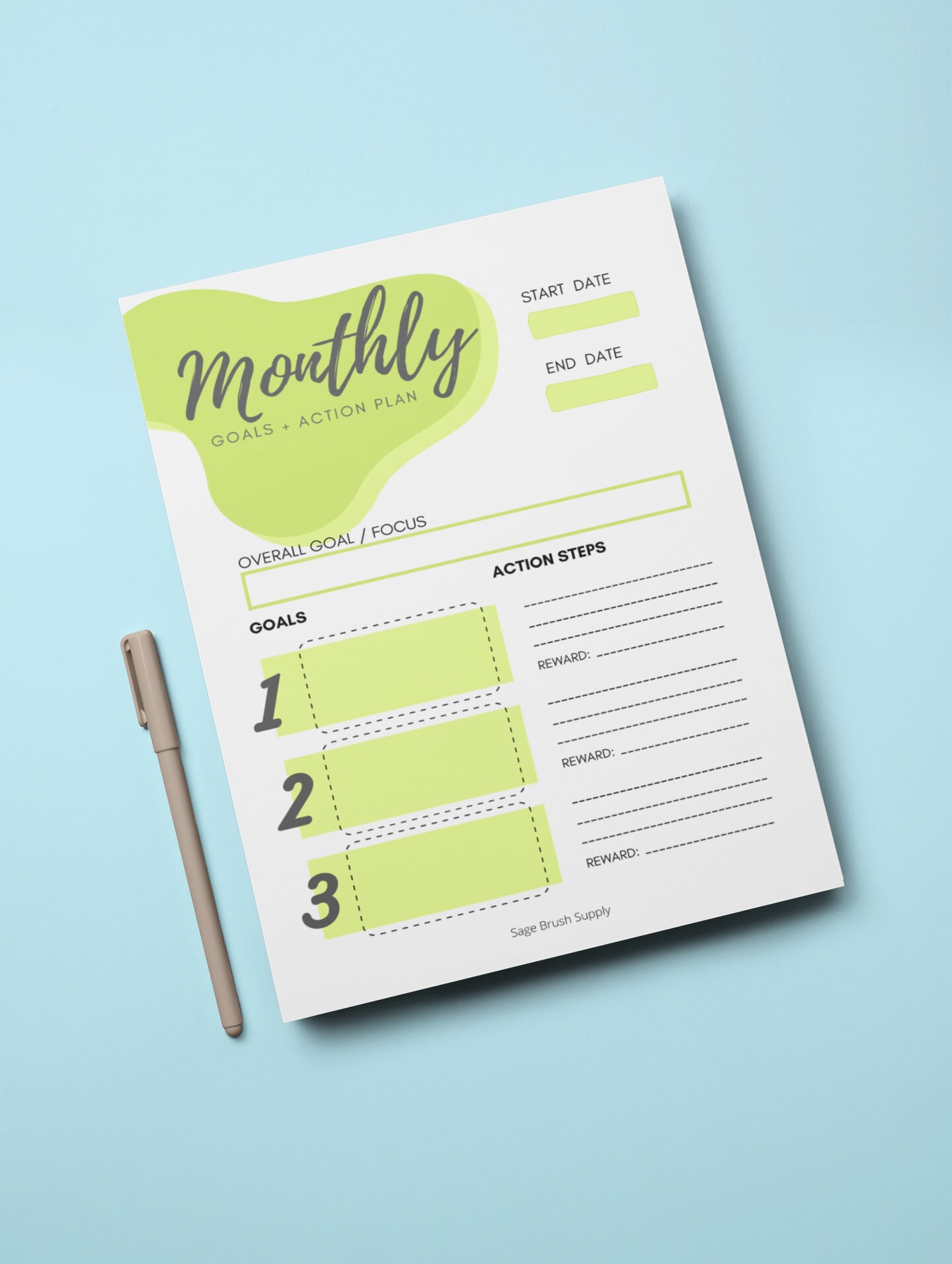 Monthly Goals + Action Planner - Printable PDF, Fillable, Print at Home ...