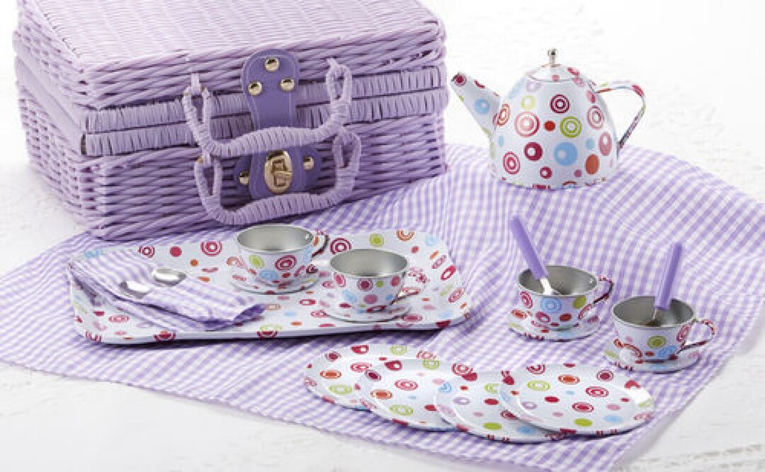 Children's Tin Tea Set: Polka Dot Design With Purple Case - 20 Piece - Etsy