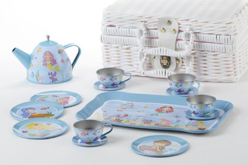 Children's Tin Tea Set Mermaid Design for 4-medium Size-15 Pieces #8002 ...