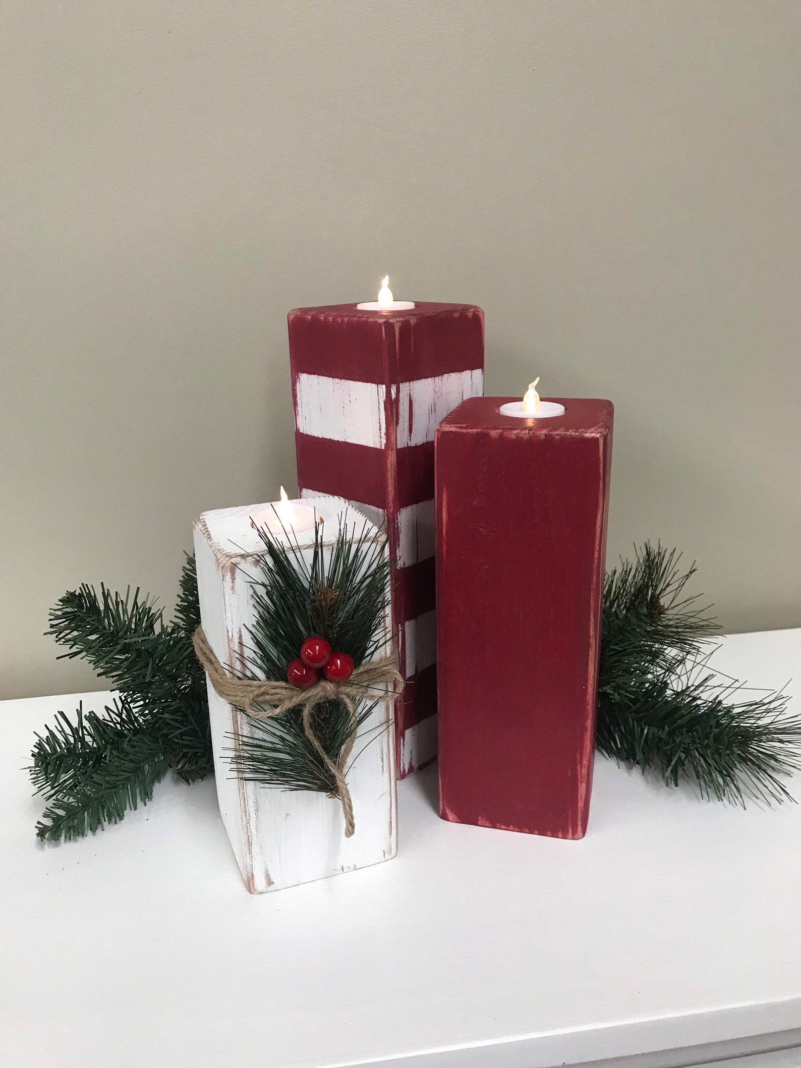 Rustic Christmas Candlesticks Farmhouse Christmas Candle - Etsy