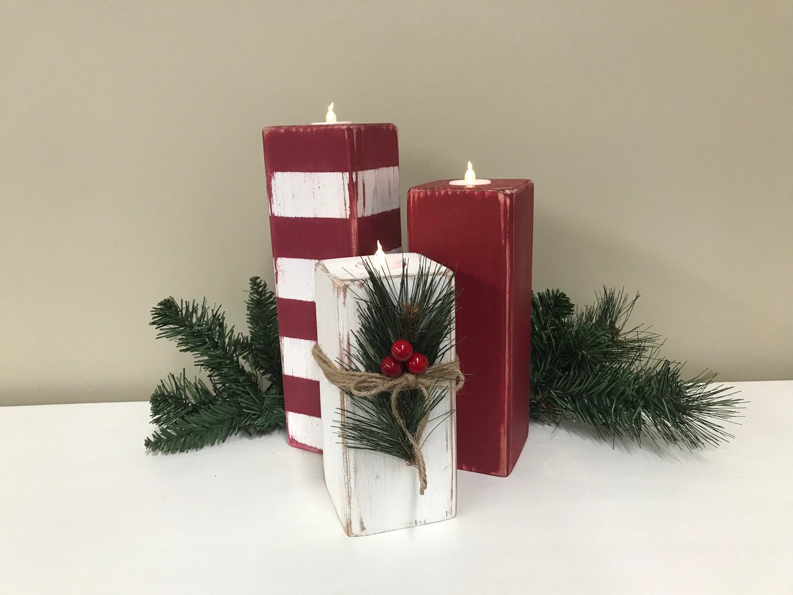 Rustic Christmas Candlesticks Farmhouse Christmas Candle - Etsy