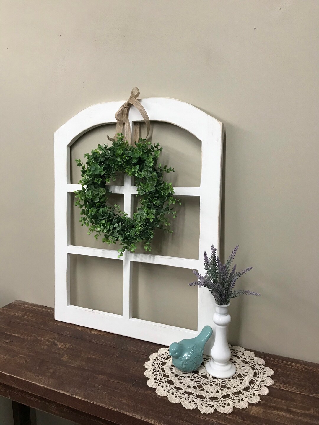 Farmhouse Arched Window Frame, Vintage Style 6 Pane Arched Window Frame ...