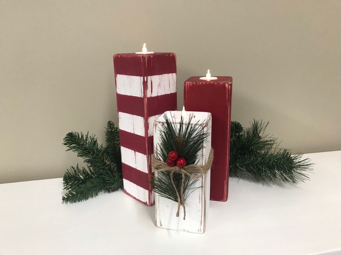 Rustic Christmas Candlesticks Farmhouse Christmas Candle - Etsy