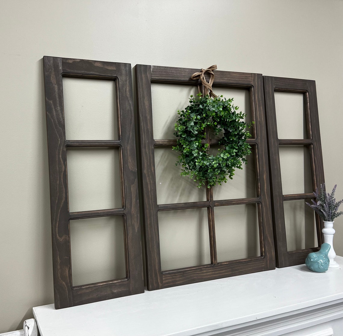 Farmhouse 3 Piece Window Frame Set Eucalyptus Wreath - Etsy