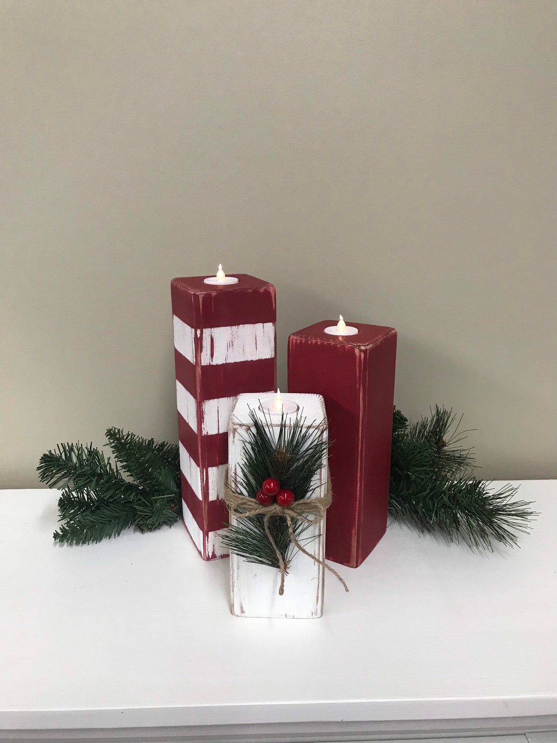 Rustic Christmas Candlesticks Farmhouse Christmas Candle - Etsy