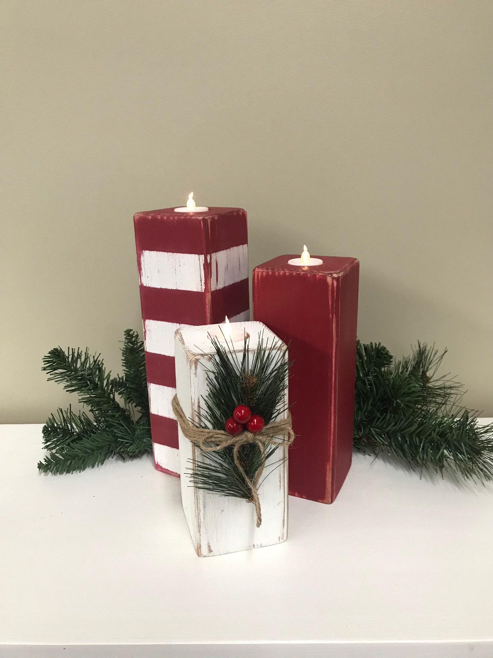 Rustic Christmas Candlesticks Farmhouse Christmas Candle - Etsy