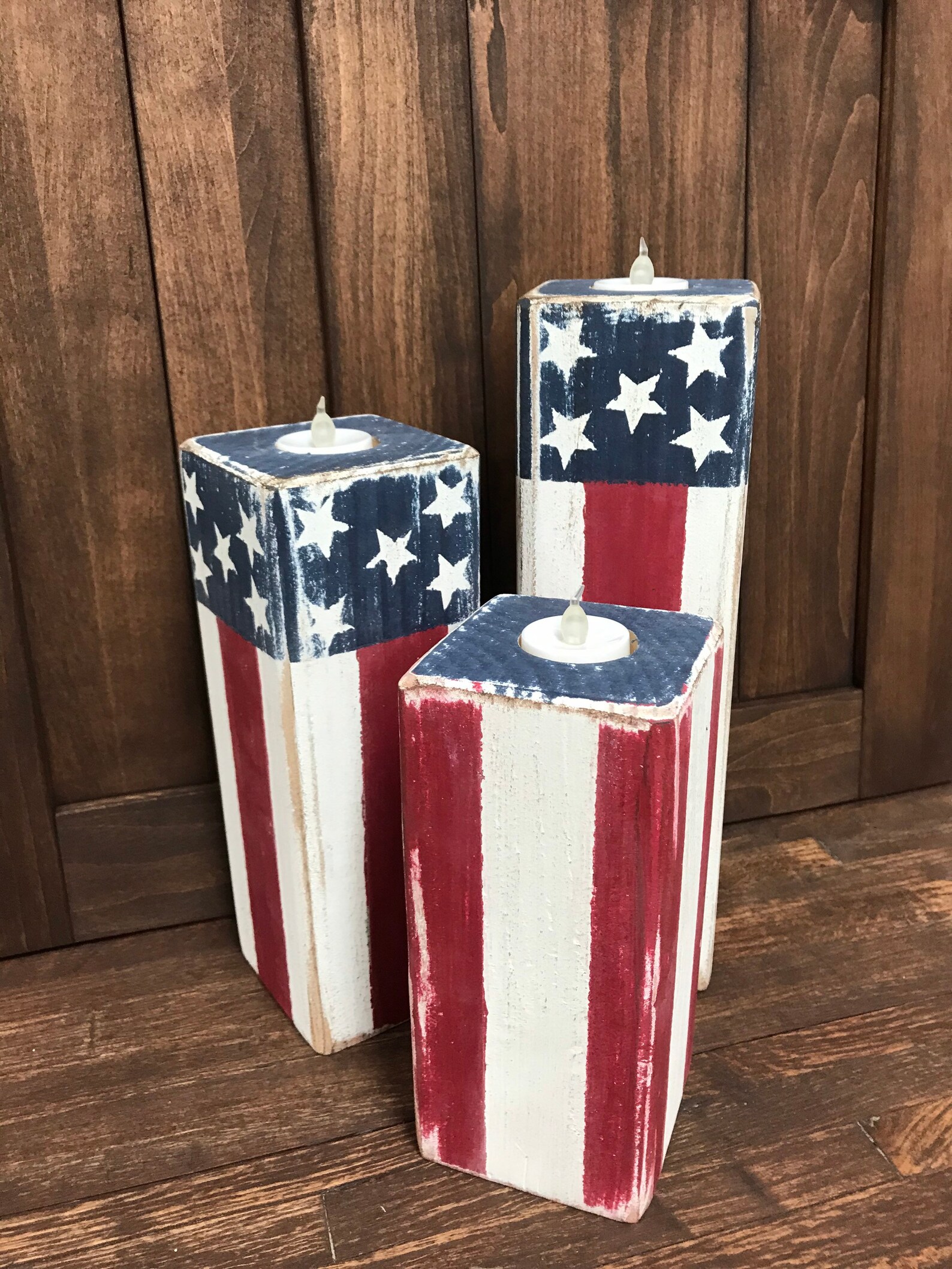Farmhouse Patriotic Decor Primitive Patriotic Candle Holders - Etsy