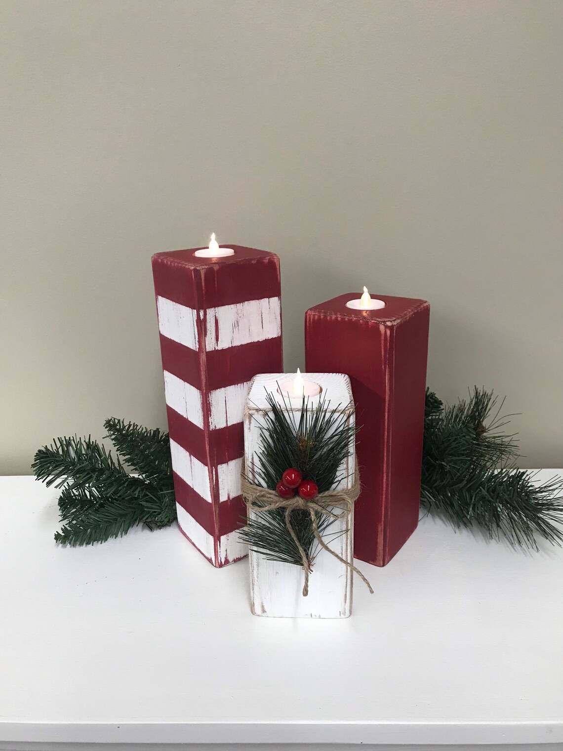 Rustic Christmas Candlesticks Farmhouse Christmas Candle - Etsy