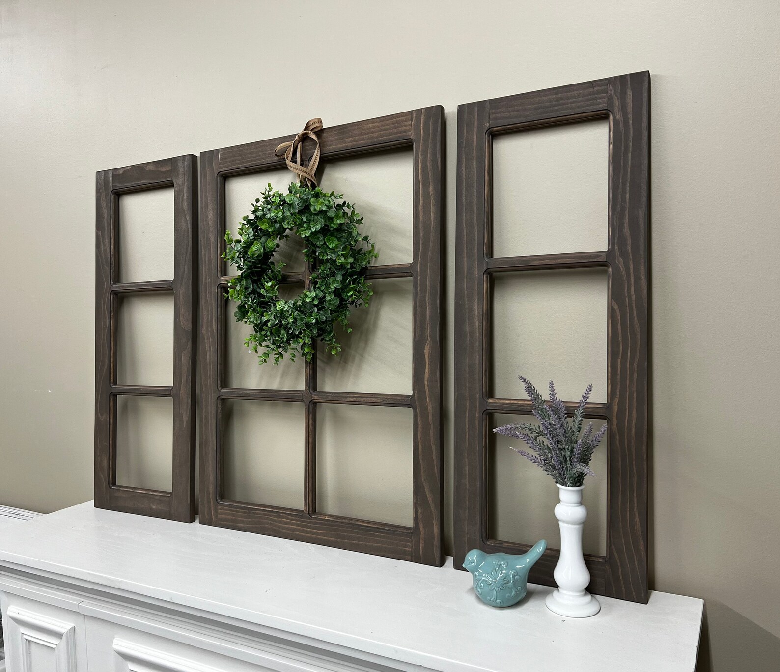 Farmhouse 3 Piece Window Frame Set Eucalyptus Wreath - Etsy