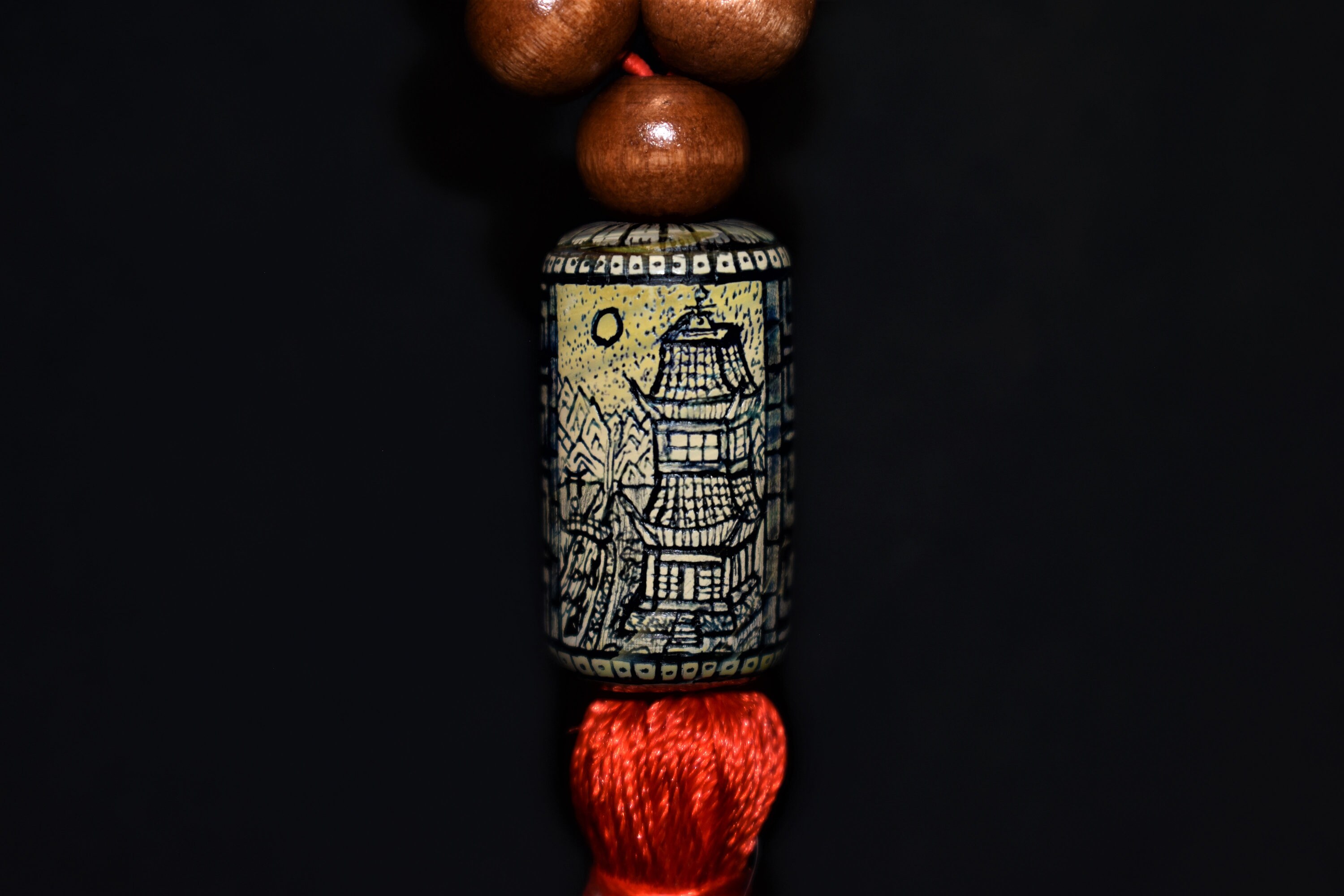 Japanese Pagoda and Mandala Glass Pendant With Wooden Bead - Etsy