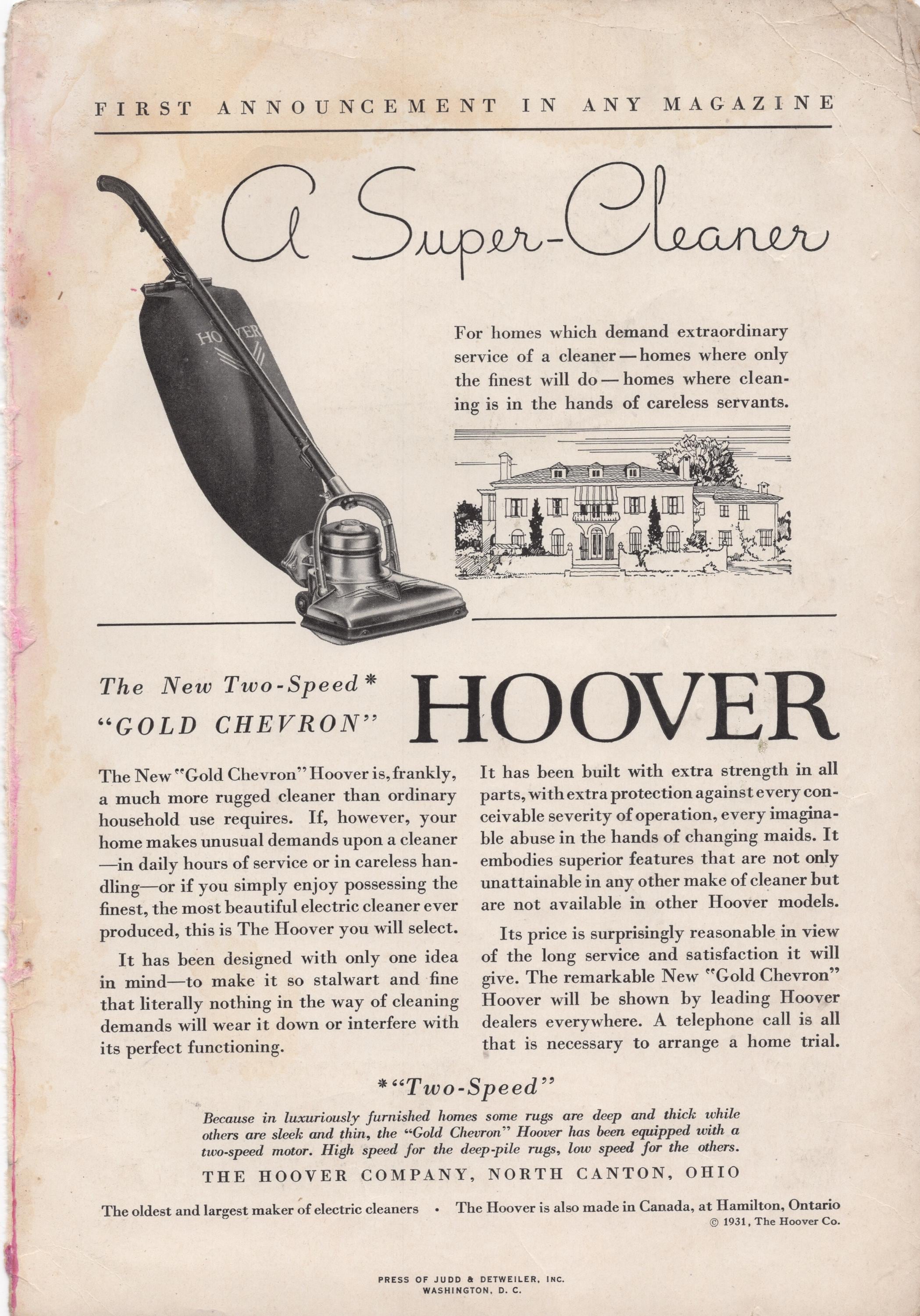 1931 Sheaffer Pen Desk Set Ad + Hoover “gold Chevron” Super-cleaner Ad ...