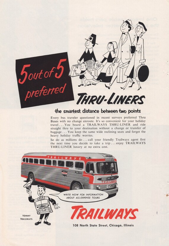 1950's Trailways Busline Vintage Advertisement | Etsy