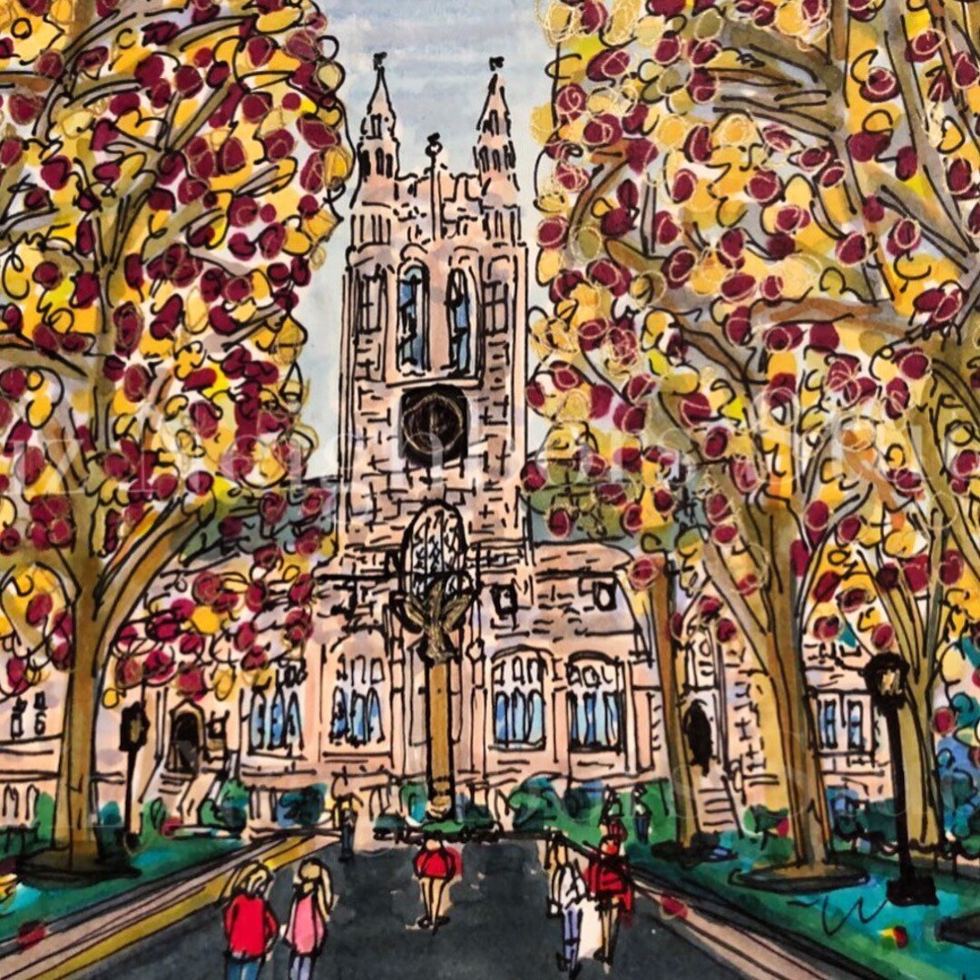 Liz Neighbors Art Print of Gasson Hall at Boston College “BC Maroon ...