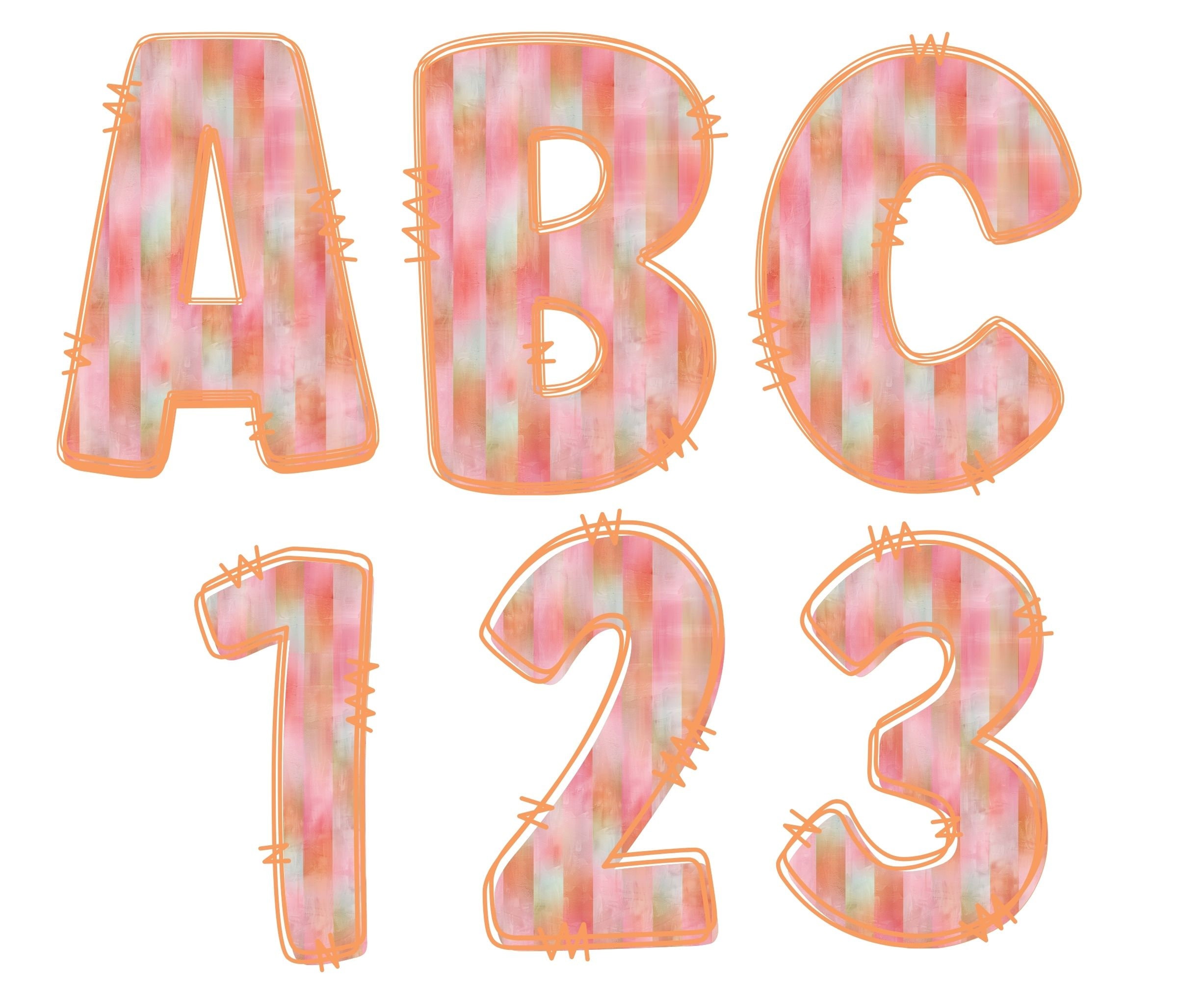 Pastel Watercolor Doodle Letters, Geometric and Brush Stroke Patterned ...