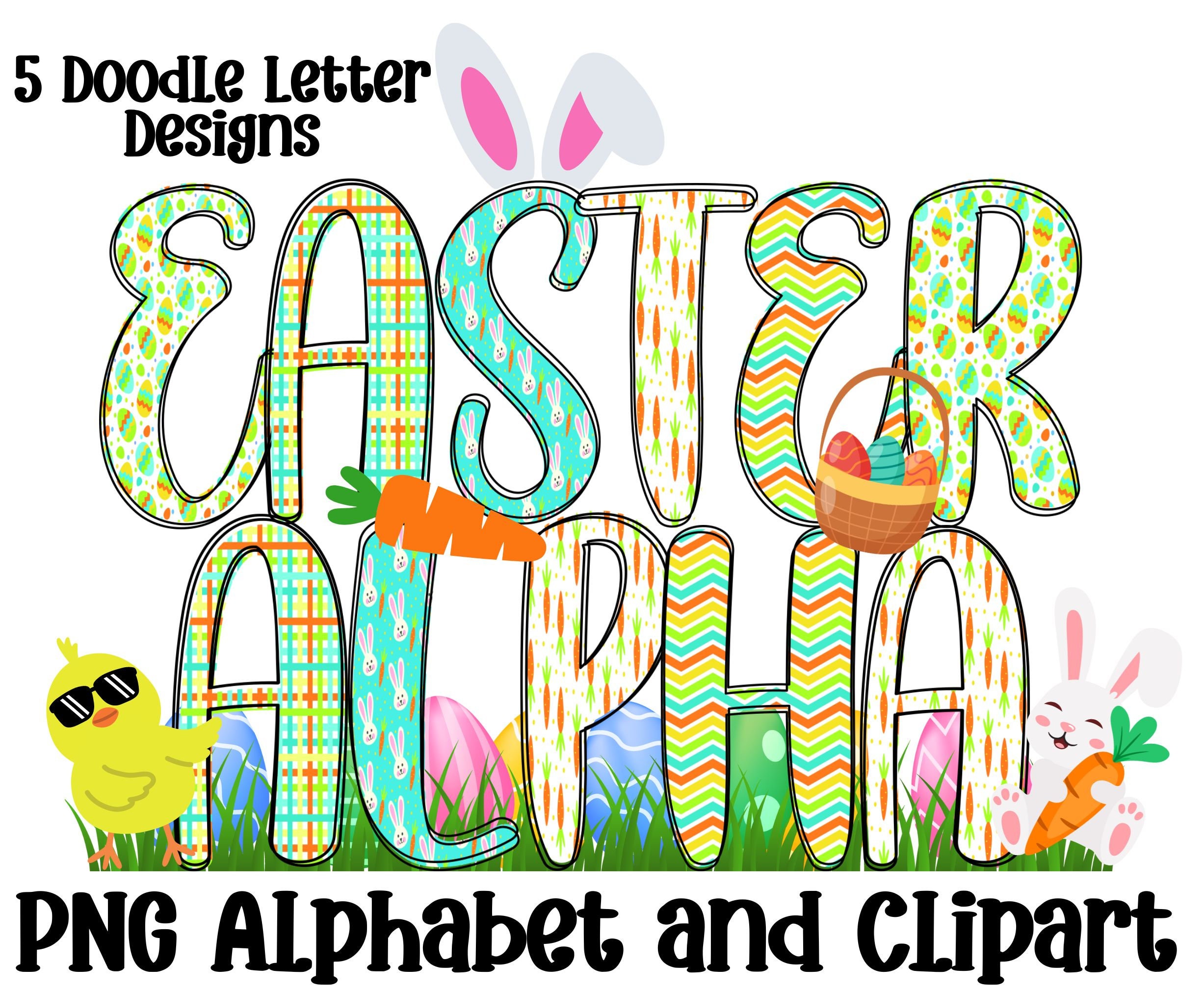 Easter Alphabet Pngs, 5 Colorful Alphabet Letters With Clipart, Cute ...