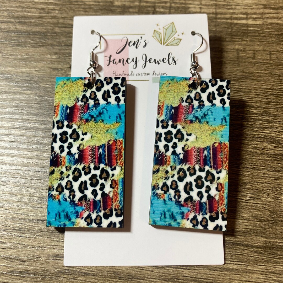 Leopard, Serape Paint Strokes Rectangle Earrings, Double Sided ...