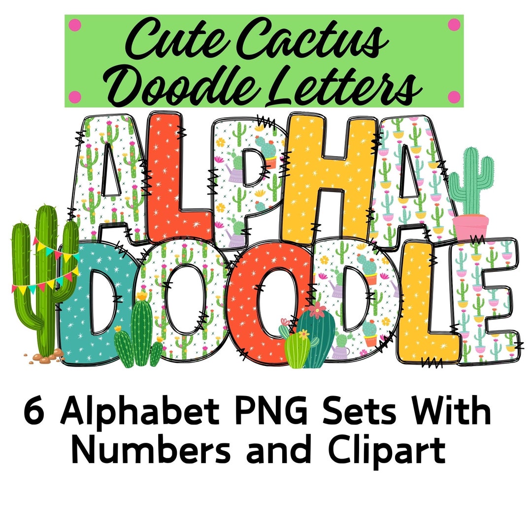 Cactus Doodle Letters, Cactus Alphabet Clipart, Cactus Doodle Alphabet ...