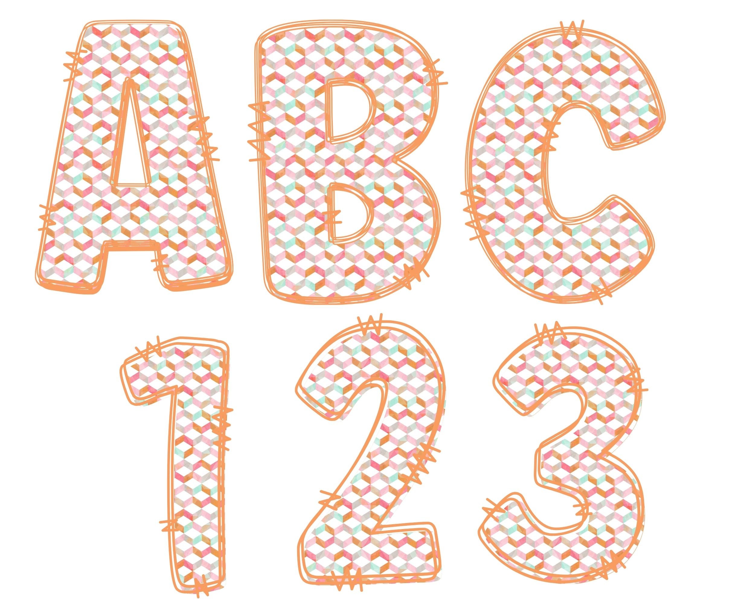 Pastel Watercolor Doodle Letters, Geometric and Brush Stroke Patterned ...